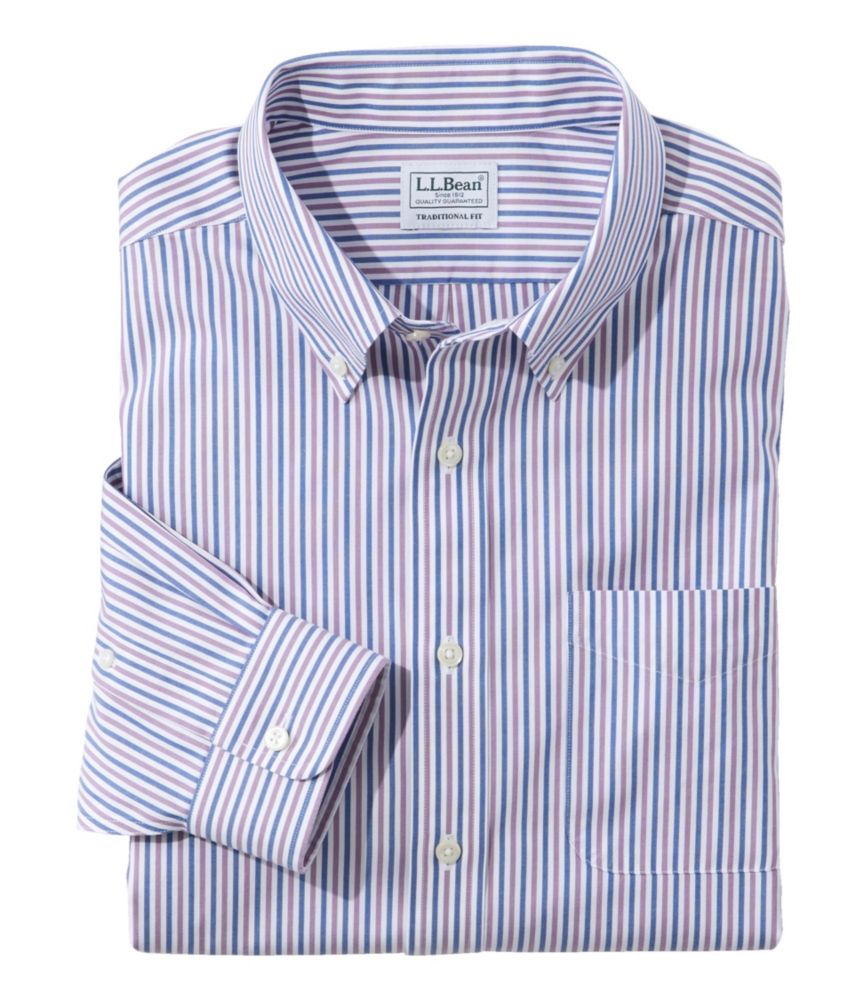 Men's Wrinkle-Free Pinpoint Oxford Cloth Shirt, Traditional Fit Stripe ...