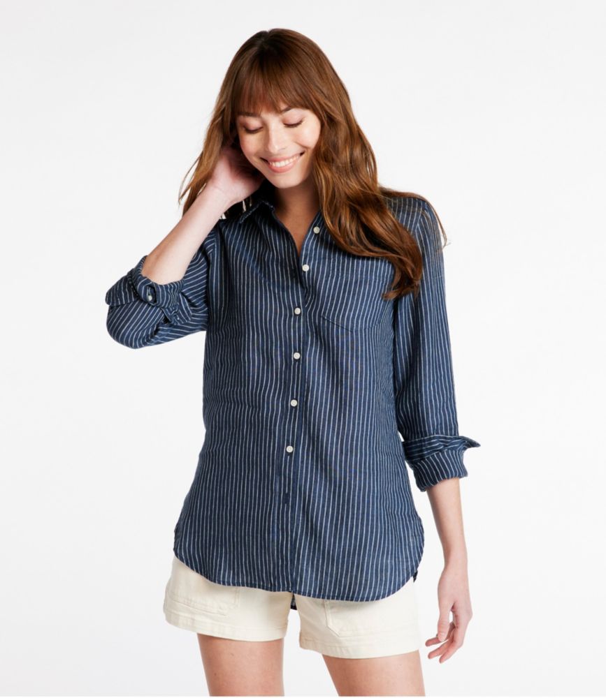 Women's Premium Washable Linen Shirt, Tunic Stripe | Shirts & Tops at L ...