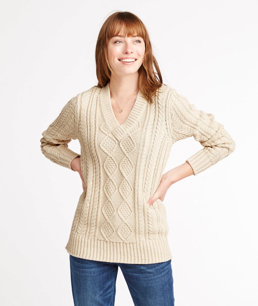 Women's Signature Cotton Fisherman Sweater, V-Neck Tunic | Sweaters at ...
