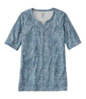Women's Pima Cotton Tee, Notch-Neck Elbow-Sleeve Tunic Print | Tees ...