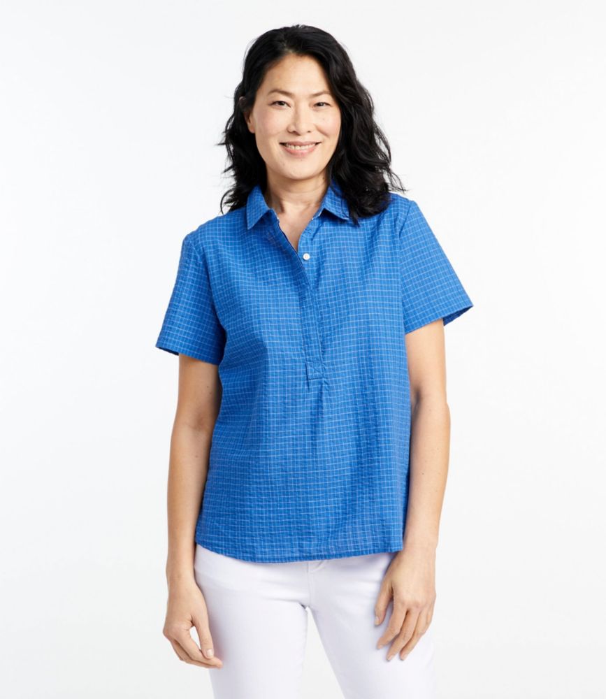 Women's Textured Cotton Popover Shirt, Short-Sleeve Plaid | Shirts ...