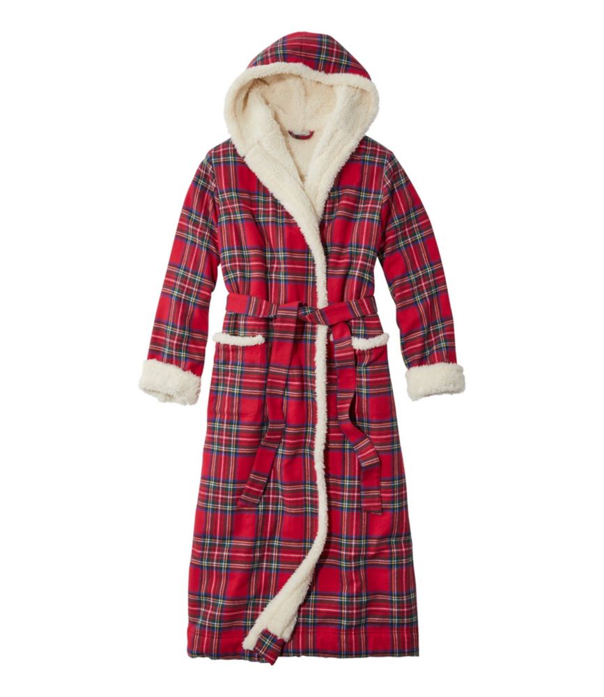 Women's Scotch Plaid Flannel Robe, Sherpa-Lined Long