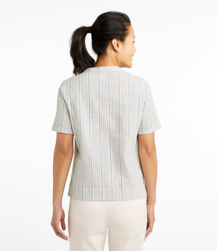 Women's Textured Linen/Cotton Shirt, Short-Sleeve Stripe