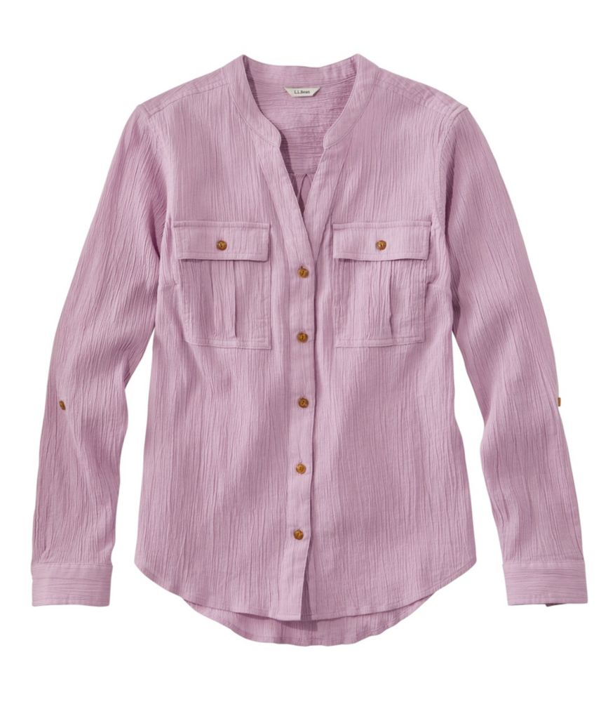 Women's Soft Cotton Crinkle Shirt, Roll-Tab