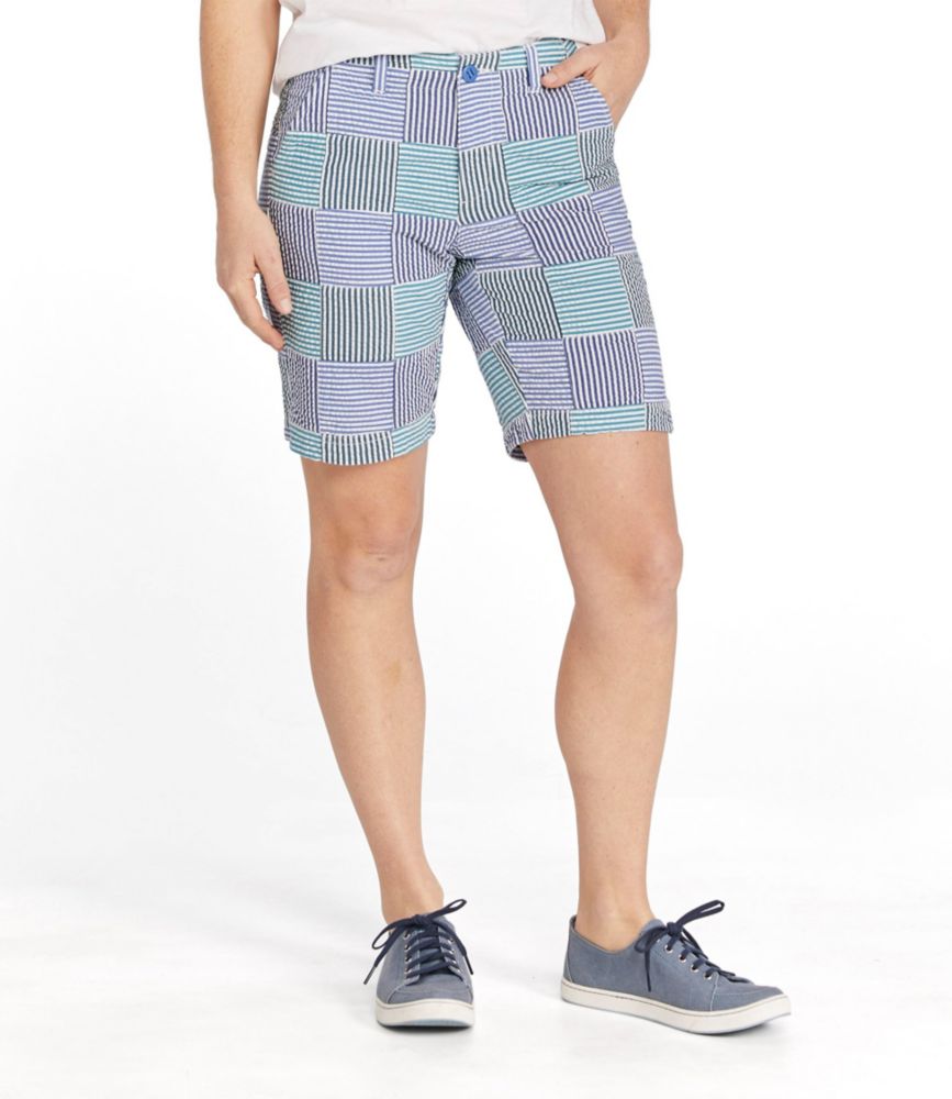 Women's Lakewashed Chino Shorts, Mid-Rise Bermuda Seersucker Patchwork ...