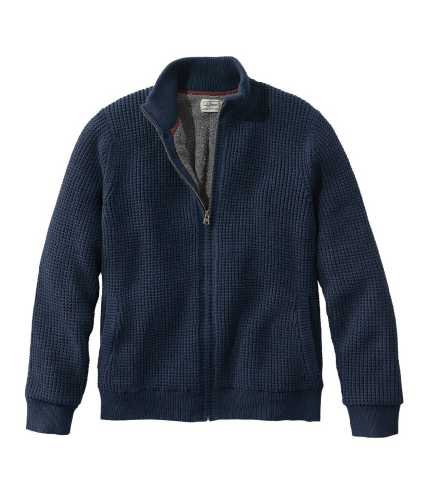 Men's Organic Cotton Waffle Sweater, Full Zip, Lined | Sweaters at L.L.Bean