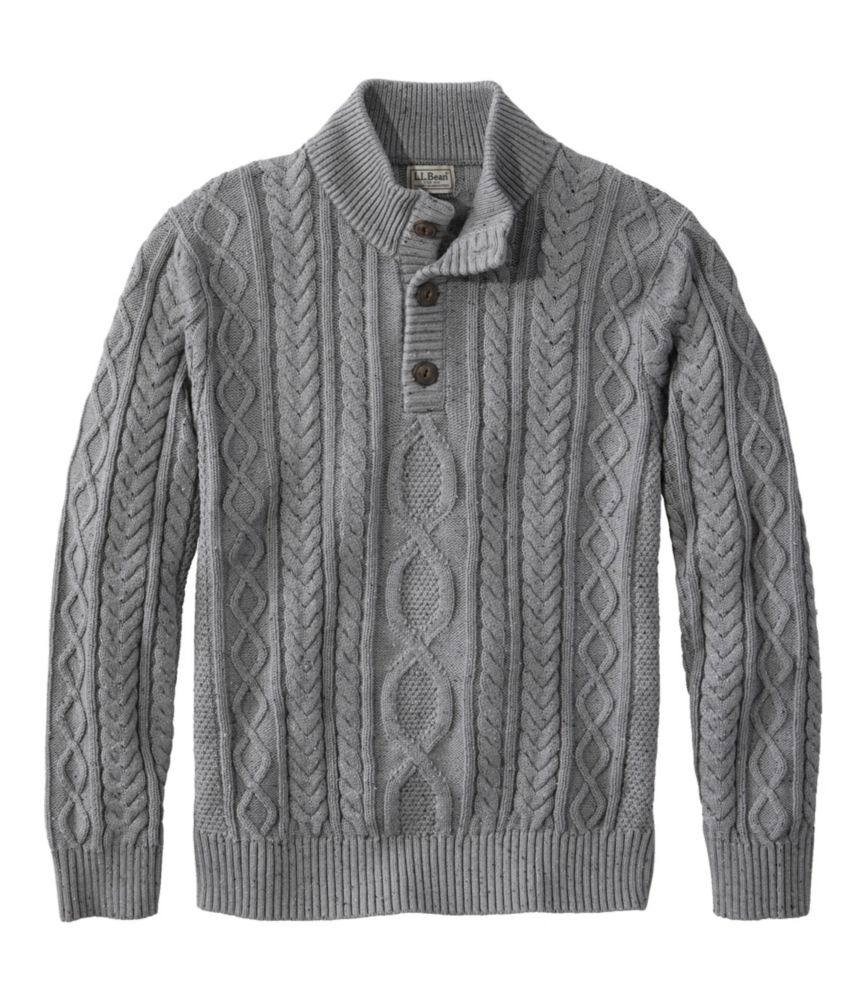 Men's Bean's Heritage Soft Cotton Fisherman Sweater, Button-Mock ...