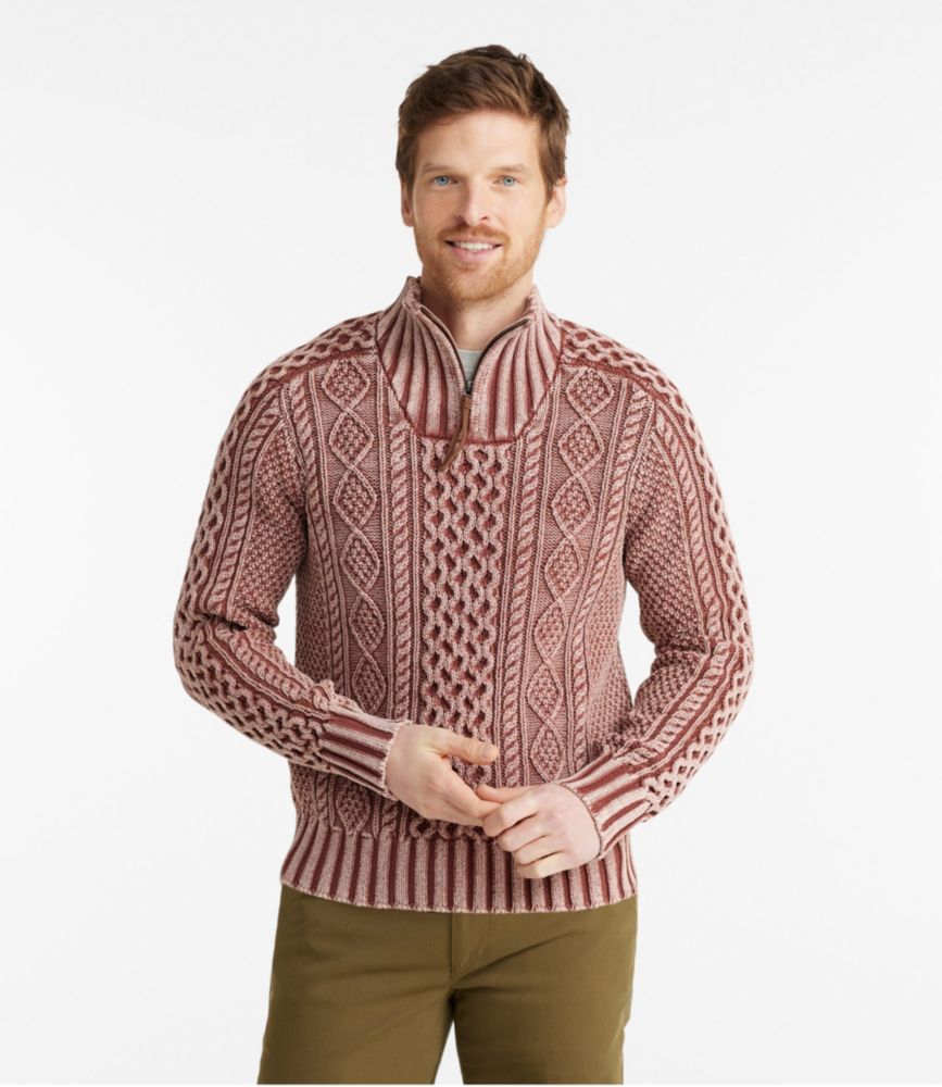 Men's Signature Cotton Fisherman Sweater, Quarter-Zip, Washed ...