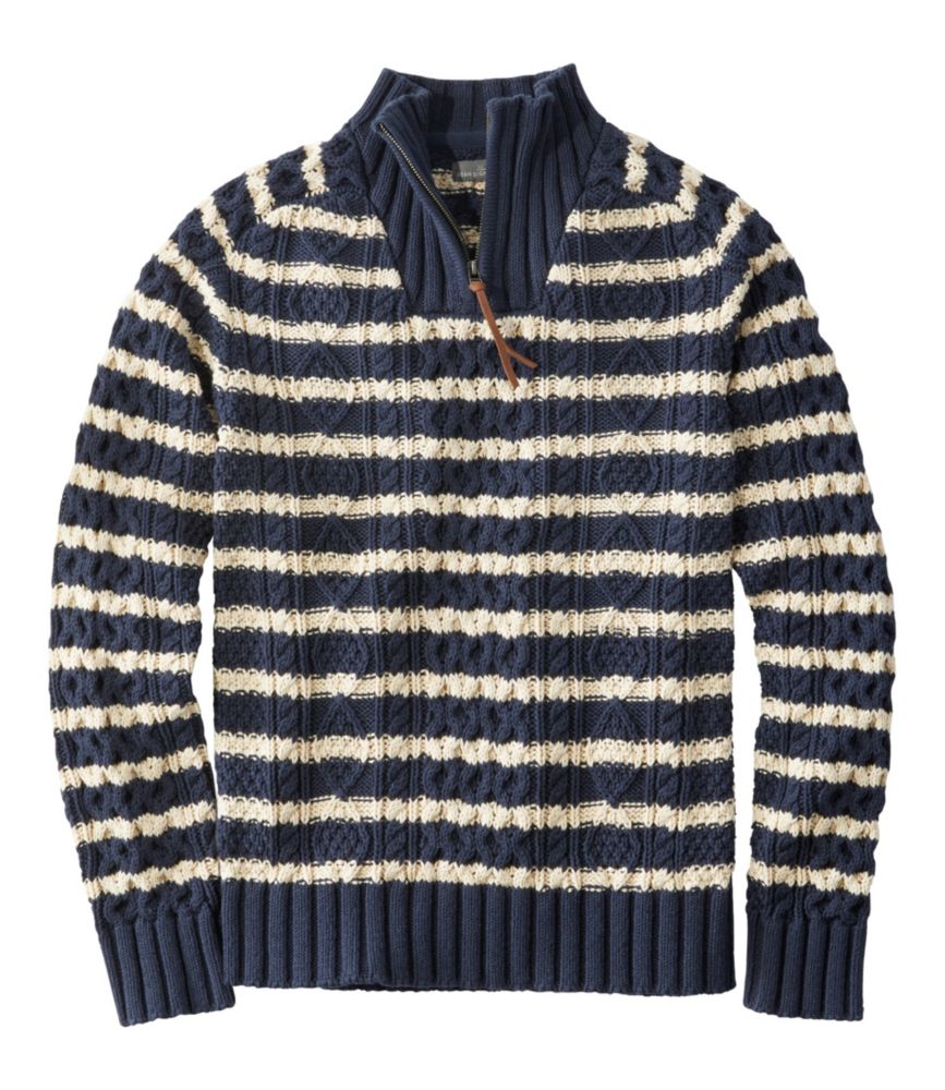 Men's Signature Cotton Fisherman Sweater, Quarter-Zip, Stripe ...
