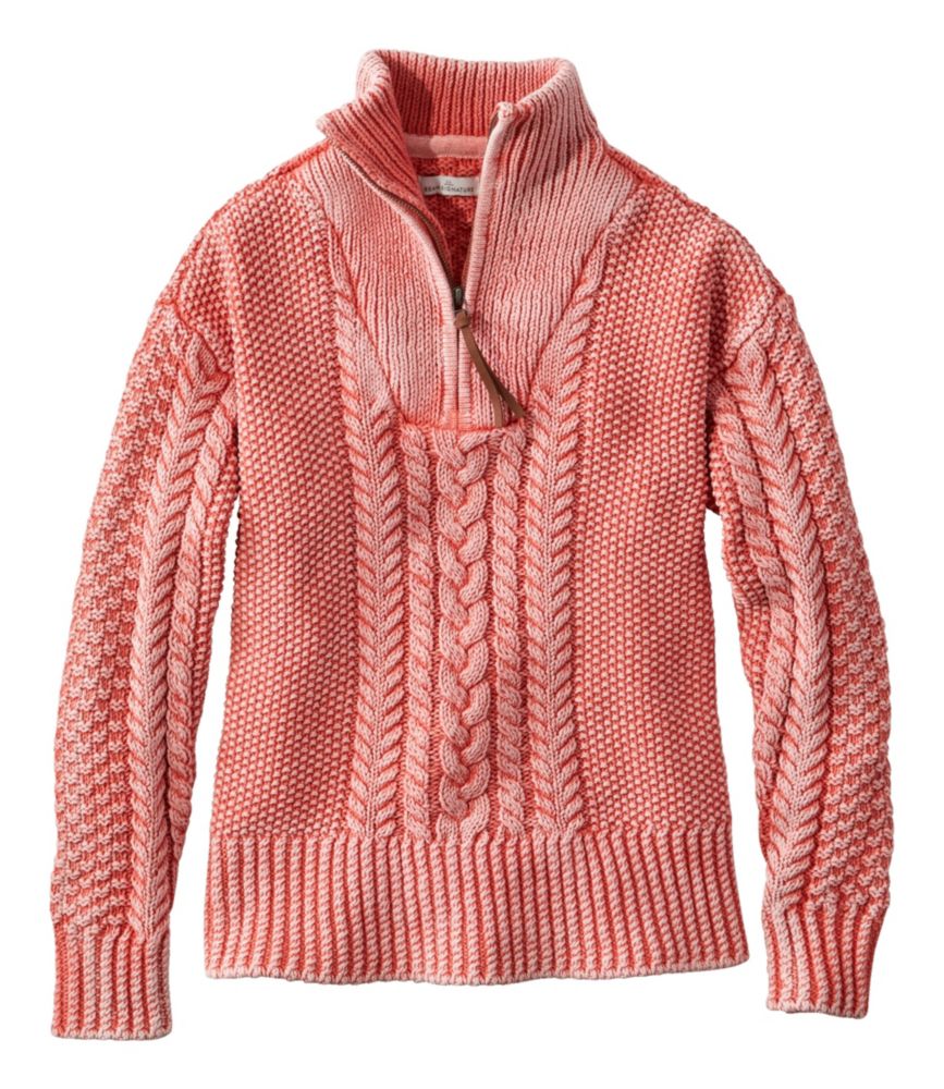 Women's Signature Cotton Fisherman Sweater, Quarter-Zip Washed | Sweaters at L.L.Bean