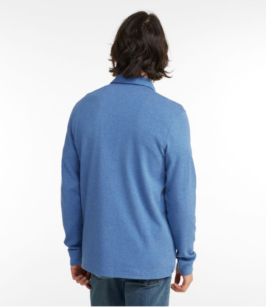 Men's Washed Cotton Double-Knit Polo, Long-Sleeve